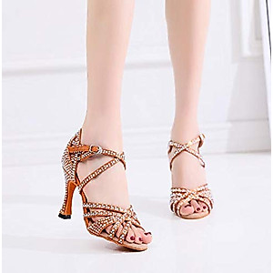 Heeled Sandals for Women Social Dance Shoes,Latin Dance Shoes, Women's Peep Toe Cross Strap Rhinestones Latin Tango Ballroom Modern Dance Shoes Wedding Social Party Sandals