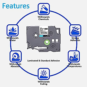 TZE-231 Compatible Label Tape Replacement for Brother TZe-231 TZ-231 Laminated P-Touch Label Maker Tape, Black on White, for PT-D200 PT-D210 PTH100 PT-D400, 0.47" x 26.2'(12mm x 8m), 6 Packs
