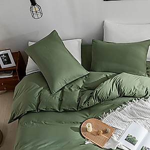 JELLYMONI Only 1 Piece Duvet Cover King Size - 100% Washed Cotton Linen Like Textured Comforter Cover, Breathable Soft Quilt Cover Without Pillowcases (Green, King 104"x90")