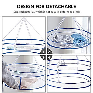 Healifty 1pc Hanging Mesh Dryer Gauze Steel Wire Round Shaped Windproof Detachable Double- Layer Foldable Clothes Drying Net Steel Ring Design Flat Clothes Drying Net for Underwear Lingerie (Blue)