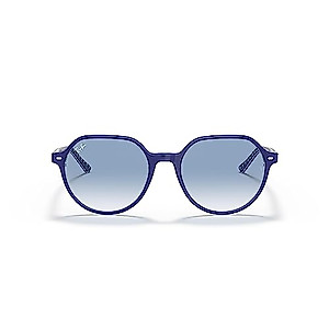 Ray-Ban RB2195 Thalia Square Sunglasses, Blue On Vichy Blue/White/Clear Gradient Blue, 53 mm