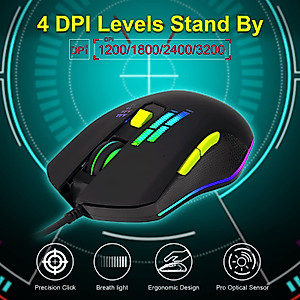 Gaming Keyboard and Mouse,CHONCHOW Full Size Computer Keyboard RGB Backlit USB Wired Keyboards&Gaming Mouse 3200DPI&Mousepad 3in1 for PC Laptop Desktop PS4 Xbox