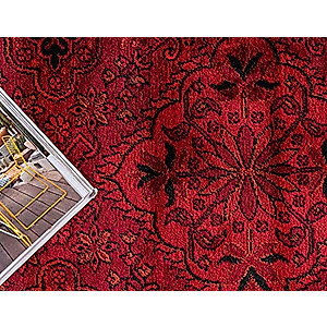 Unique Loom Tekke Collection Over-Dyed Saturated Traditional Torkaman Area Rug, 9 ft x 12 ft, Red/Black