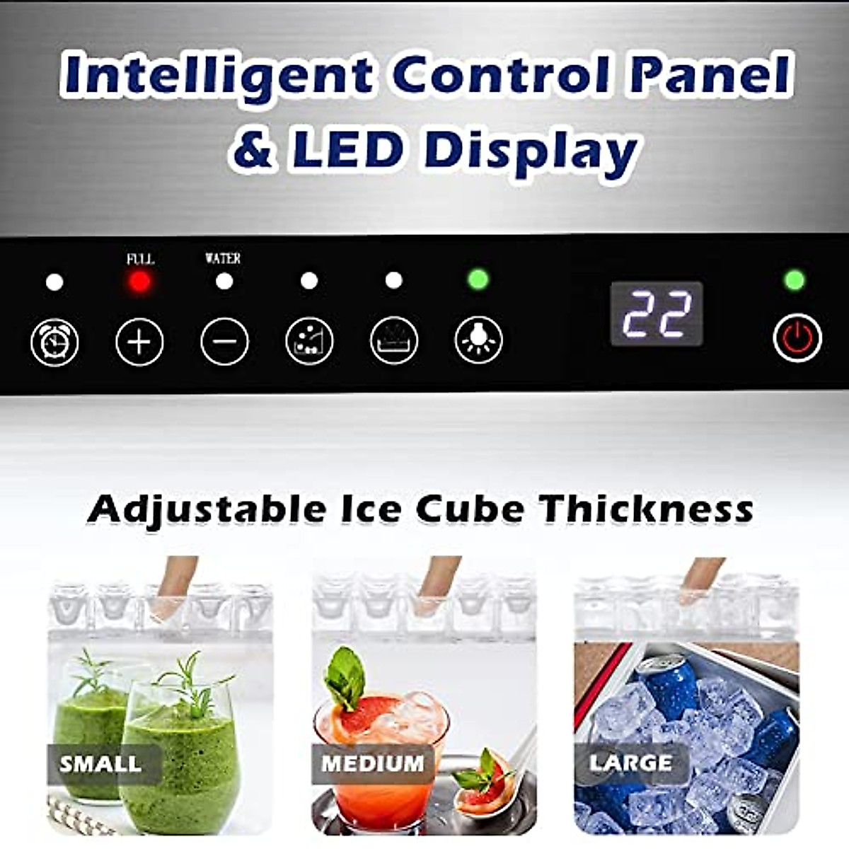 Commercial Ice Maker, 100LBS/24H Under Counter Ice Maker Machine w/Large Ice Bin, 45 Ice Cubes/Cycle, 2 Water Inlet Modes, Self Clean, 24H Timer, Freestanding Ice Machine for Bar, Coffee Shop