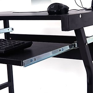 Black Computer Desk Cart Home Office Desk, Mobile Laptop Table Workstation Writing Desk Study Desk with Keyboard Tray, Printer Shelf on Wheels Rolling Desk with Wheels 70 x 50 x 75 cm (L x W x H)