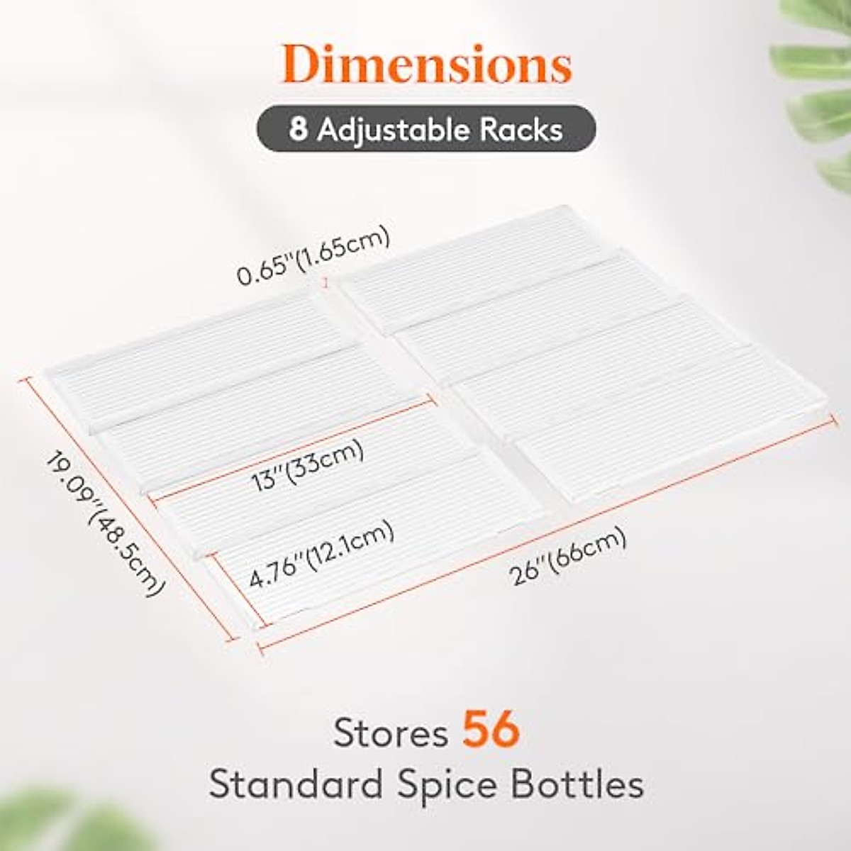 Lifewit Plastic Adjustable Spice Drawer Organizer, Expandable Spice Rack for Countertop, Jar Storage Tray for Condiment, Seasoning, Syrup,Liquor, Medicine for Kitchen, Pantry, Set of 8, Clear
