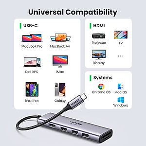 UGREEN USB C Hub 4K@60Hz, 6-in-1 Multiport Adapter with 3 USB 3.0/1 HDMI Ports, SD/TF Card Reader, USB C Dongle for Laptop Tablet iPad MacBook Pro Air Dell Samsung Mac Mini 2023