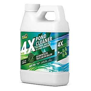 4X Pond Cleaner - Reduces Muck & Sludge for a Clean, Natural Look - Super Concentrated Lake and Water Feature Enzymes Treats Up to 1 Acre, Pair with Dye - Safe for Fish and Wildlife (32 oz)