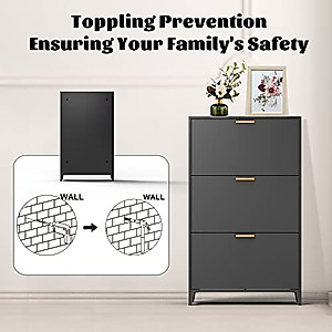 Omethey Shoe Cabinet with 3 Flip Drawers, Wall Mount & Floor Mount Shoe Organizer, All Steel Black Narrow Shoe Storage Cabinet for Entryway, Hallway and Corridor