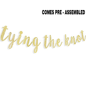 LINGTEER Tying the Knot Gold Glitter Bunting Banner Perfect for Wedding Bridal Shower Party Decorations.