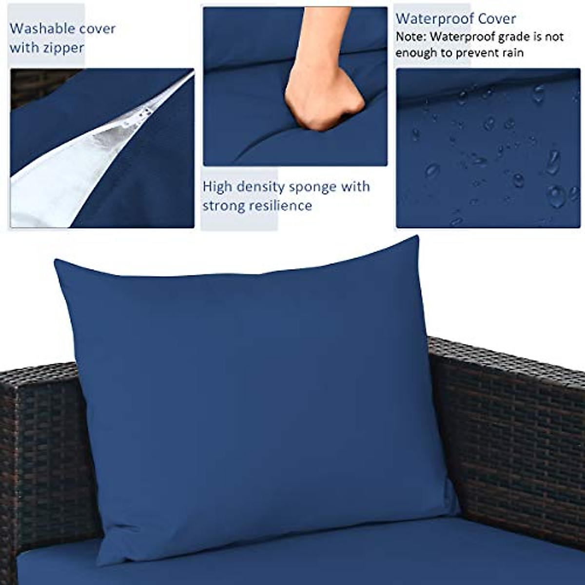 Tangkula 5 Piece Outdoor Patio Furniture Set, Sturdy Frame and Weight Capacity Up to 360 Pounds, Wicker Sectional Sofa Set with Glass Top Coffee Table, Porch Garden Poolside Furniture for 4