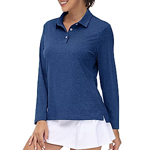 KEFITEVD Women's Golf Shirts UV Protection Tennis Collared Tops Outdoor Training Shirt Women Performance Long Sleeve Sports Shirts Dark Blue