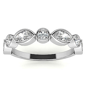 Excellent Marquise & Round Brilliant Cut 0.22 Carat, Moissanite Diamond Promise Band, Bezel Set, Eternity Sterling Silver Band, Valentine's Day Jewelry Gifts, Customized Band (6.5)