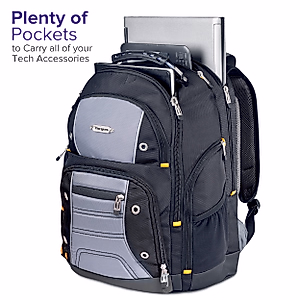 Targus Drifter II Backpack Design for Business Professional Commuter with Large Compartments, Durable Water Resistant, Hidden Zip Pocket, Protective Sleeve fits 17-Inch Laptop, Black/Gray (TSB239US)