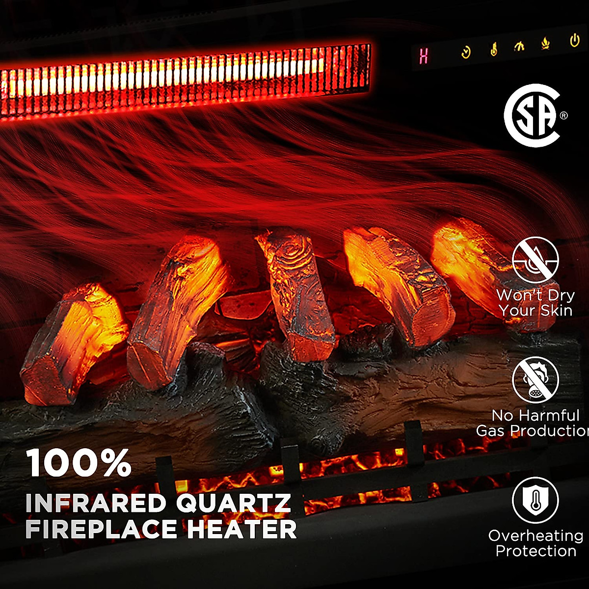 TURBRO in-Flames 28 Inch in-Wall Recessed Electric Fireplace Insert - Realistic Wood Log, 3D Adjustable Flame Effects, Infrared Quartz, Thermostat, and Timer - INF28-3D