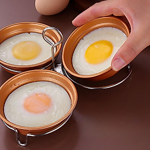 RJMPUCUT Stainless Steel Egg Poacher, Nonstick 3 Poached Egg Cups for Poached Mini Multi-function Egg Steamer with Stand, Metal Egg Cups with Oil Brush for Poached Eggs Poached Egg Tool