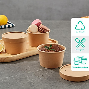 50pack 8oz Paper Soup Containers with Lids, Disposable Kraft Paper Food Cups, Ice Cream Cups, Paper food Storage with Lids, Microwavable and Freezer Safe, Suitable for Christmas Thanksgiving (Brown)