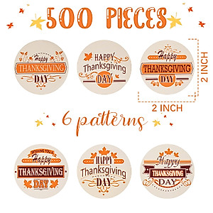 500 Pieces Happy Thanksgiving Day Stickers Fall Stickers 2 x 2 Inch Round Autumn Maple Leaves Thanksgiving Envelope Stickers Packaging Stickers for Thanksgiving Party Favors Greeting Cards Decors