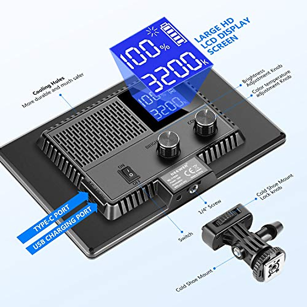 Neewer Ultra-Slim LED Video Soft Light Panel, Dimmable On Camera Video Lighting for DSLR Cameras Photography with LCD Display/3200-5600K/CRI 95+/Built-in Battery for Studio Photo Video Shooting