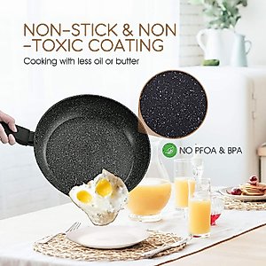 KOCH SYSTEME CS CSK 11+12in Nonstick Frying Pan Sets With Glass Lids-Cookware Sets With Stone-Derived Ultra Nonstick Coating,100% PFOA&APEO Free,Induction Available Frying Skillets,Wok Pans,4PC,Black