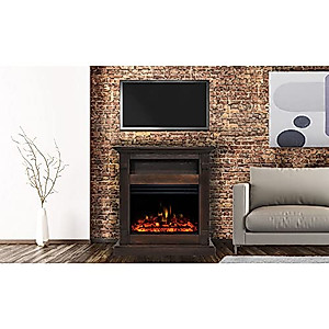 Drexel 34-in. Electric Fireplace Heater with Walnut Mantel, Deep Log Display, Multi-Color Flames, and Remote Control