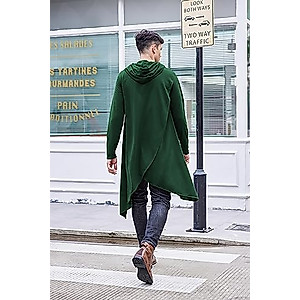 COOFANDY Mens Christmas Poncho Hooded Cape Cloak Asymmetric Hem Pullover Hoodie Green