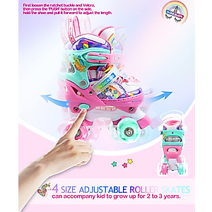 Rainbow Unicorn Kids Roller Skates for Girls Boys Toddler Ages 2-4,4-Pejiijar Adjustable Roller Shoes with Luminous Wheels for Birthday Xmas Gifts.