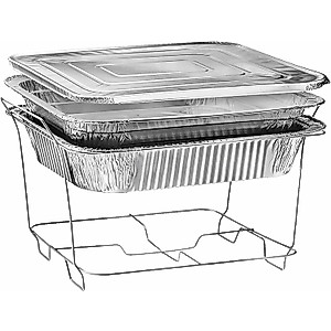 VeZee 28-Pcs Disposable Chafing Dish Buffet Set with Half Size Pans – Complete Catering Solution with Extra Fuel Cans & Lighter – Perfect Food Warmers for Parties & Events