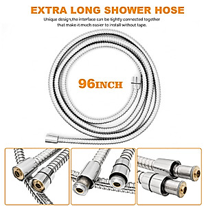 Metal Shower Hose Replacement，96 inch Extra Long Chrome Handheld Shower Head Hose - Lightweight And Flexible