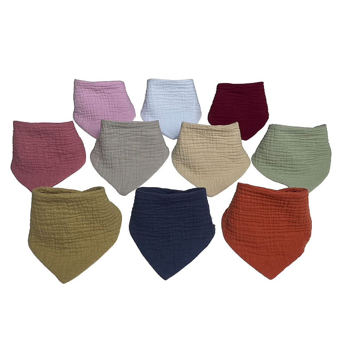 Jane and Kate - Baby Bibs 100% Cotton Newborn Toddler Drool Cloth Bibs For Unisex, Boy, Girl 0-18 Months | Muslin Bandana With Snaps Teething Bibs | Multi Pack Set Of 10 Plain Solid Colors