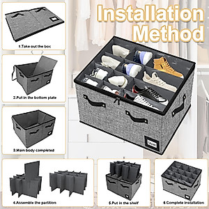 ouruer Shoe Storage Organizer for Closet,Stackable Shoe Storage Boxes for Entryway,Foldable Shoes Rack Organizer,Clear Large Shoe Bin Fits up to 16 Pairs of Low-Top Shoes or 8 Paris of High-Top Shoes
