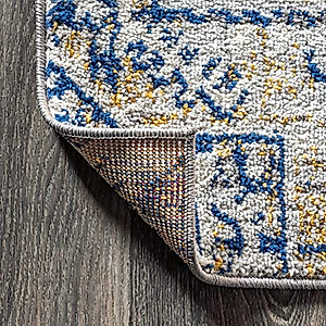 JONATHAN Y MDP203A-5 Modern Persian Boho Vintage Bohemian Indoor Area-Rug Country Easy-Cleaning Bedroom Kitchen Living Room Non Shedding, 5 ft x 8 ft, Cream,Blue