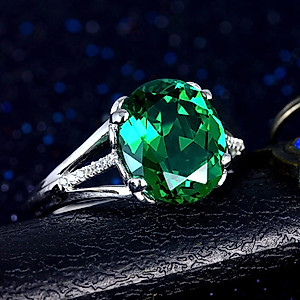 WDIYIEETN Emerald Ring 4 Carats Oval Cut 925 Sterling Silver Cubic Zirconia Crystal Diamond Solitaire Engagement Wedding Ring (8)