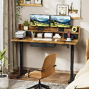 Homall Electric Standing Desk with Triple Drawers, Adjustable Height Stand Up Desk, 55 x 24 Inch Table with Storage Shelf, Sit Stand Home Office Desk with Splice Board (Rustic Brown)