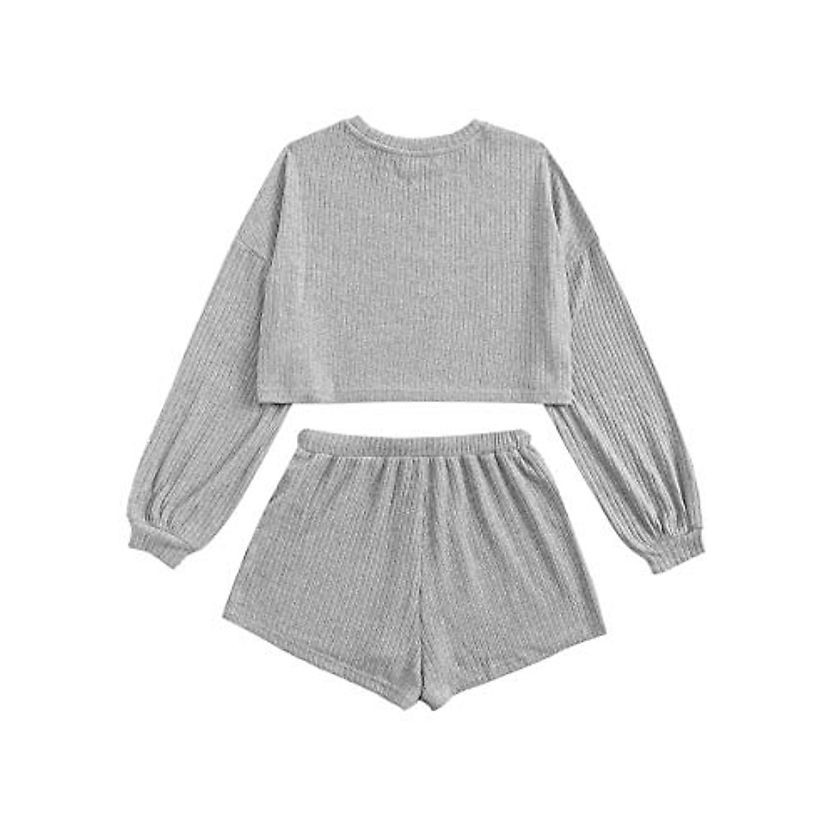 Verdusa Women's Rib Knit Long Sleeve Lounge Set 2 Piece PJ Set Nightwear Pajama Set Grey L