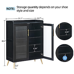 IDEALHOUSE Shoe Cabinet with Glass Doors, 5-Tier Entryway Shoe Organizer Storage Rack with Large Capacity and Adjustable Shelves for Hallway, Living Room, Black