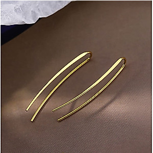 Reffeer Solid 925 Sterling Silver Bar Ear Climber Earrings Cuffs for Women Girls Curved Bar Wrap Earrings Minimalist (B-Gold)