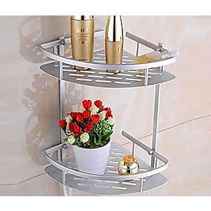 Bathroom Corner Shelf,2 Tier Shower Caddy Shelf Storage Rack Aluminum Satina Corner Shampoo Basket Holder