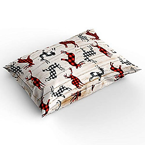 TocaHome Duvet Cover Full Size, 4 Pieces Comforter Cover Set, Christmas Red and Black Lattice Elk on Wood Grain Soft Bedding Sets - 1 Full Duvet Cover, 1 Bed Sheet and 2 Pillowcases