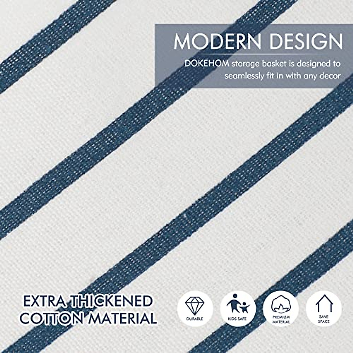 DOKEHOM 20-Inches Freestanding Laundry Basket with Lid, Collapsible Large Drawstring Clothes Hamper Storage with Handle (Blue Stripe, L)