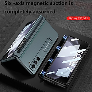 BRAND SET Galaxy Z Fold 5 Case, All Inclusive Shockproof and Anti-Drop Galaxy Fold 5 Case with S Pen Holder, Protective Phone Case with Screen Protector Suitable for Samsung Galaxy Z Fold 5(Gray)