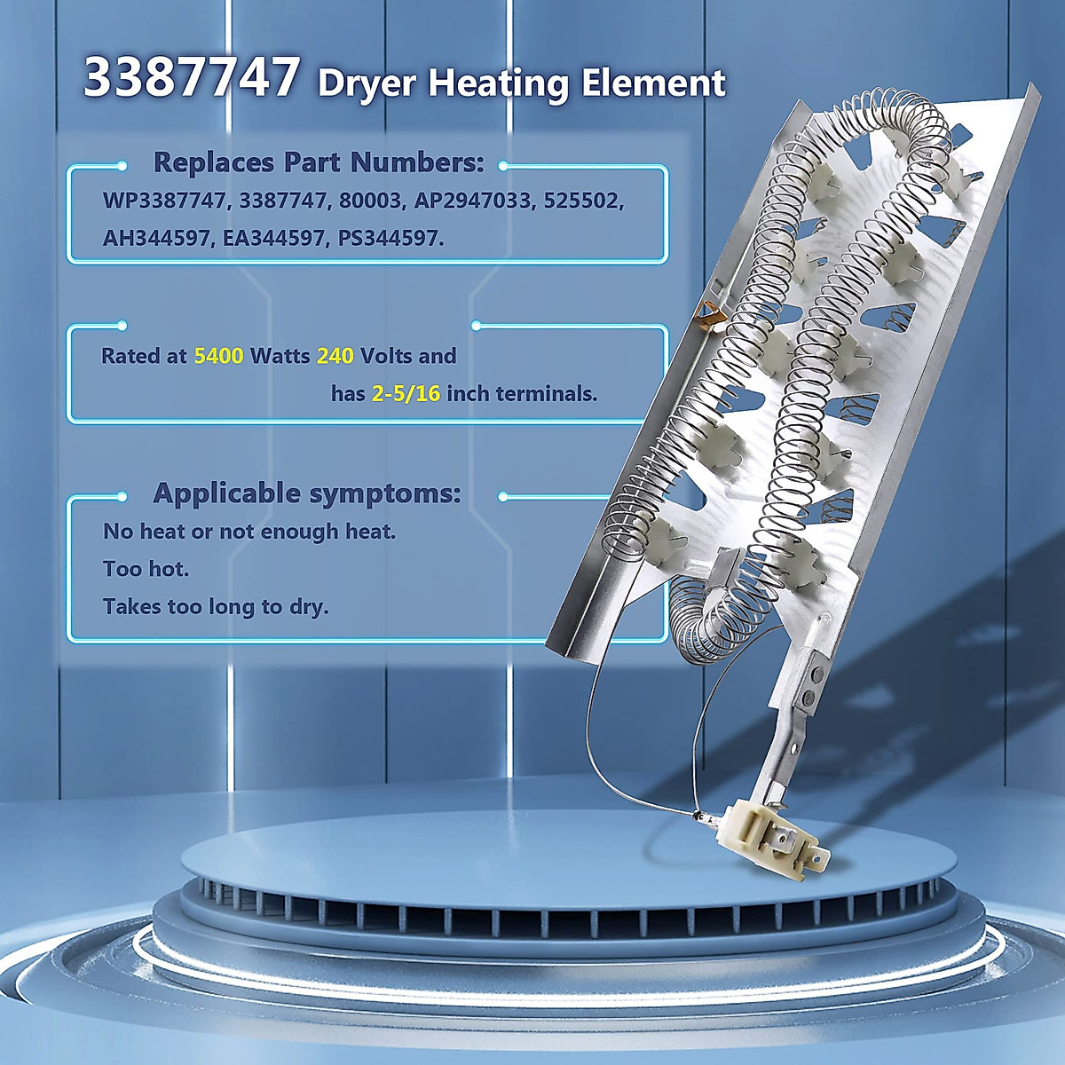 3387747 Dryer Heating Element & 279816 Thermostat Kit & 279973 3392519 Thermal cut-off Fuse Replacement Compatible with Kenmore, Samsung, Whirlpool, KitchenAid electric dryers and more