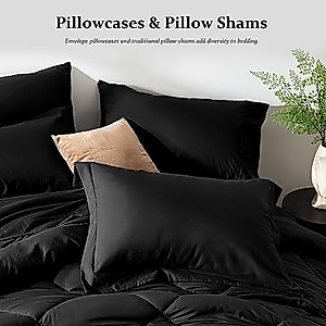 Newspin Queen Bed in a Bag 8 Pieces Comforter Set, Black All Season Bed Set, Queen Bedding Sets with Comforter and Sheets, Pillow Shams, Flat Sheet, Fitted Sheet, Pillowcases and Bed Skirt