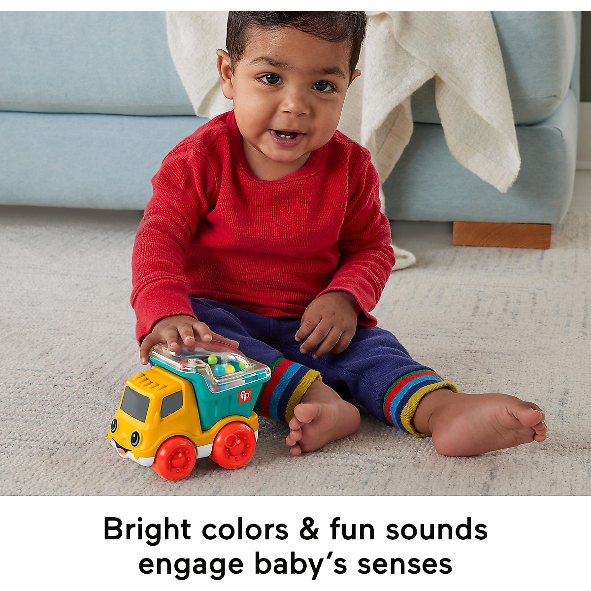 Fisher-Price Baby Toy Poppity Pop Dump Truck Push-Along Vehicle with Fine Motor Activities For Infants Ages 6+ Months