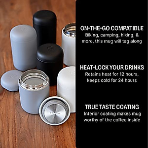 Fellow 16 oz Carter Wide Travel Mug - Wide Mouth Vacuum-Insulated Stainless Steel Coffee Mug - Tea and Coffee Tumbler - Travel Coffee Mug with Ceramic Interior - Matte Grey