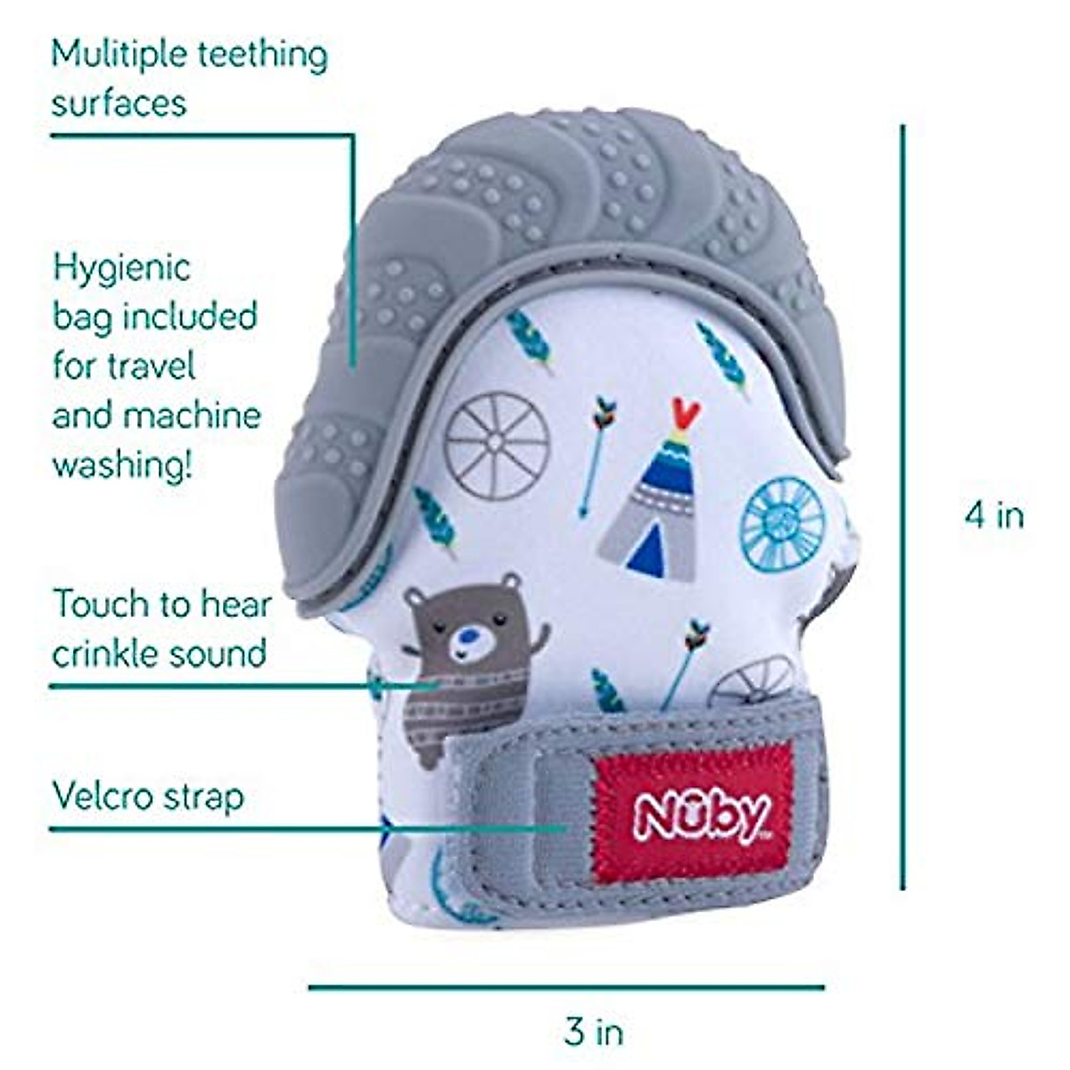 Nuby Soothing Teething Mitten (2 Count, Grey)