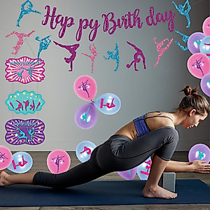 Gymnastics Party Decorations, Gymnastic Birthday Party Supplies with Birthday Banner, Honeycomb Centerpieces, Gymnastics Party Latex Balloons for Girls Gymnastics Theme Dance Party (A)