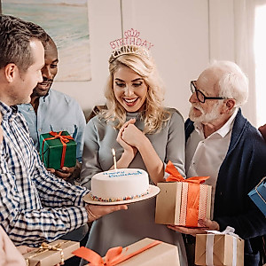 Birthday Princess Headband and Sash Set for Girls - Rhinestone Princess Tiara and Glitter Birthday Girl Crown - Perfect Birthday Gifts and Accessories for Women (Gold and Pink)