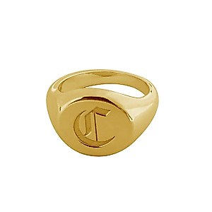 Elefezar Personalized Signet Ring with Old English Letter - Custom Gothic Initial Ring for Women (Gold)