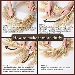 Perfnique Pampas Grass Wreath, 27'' Fall Wreath for Front Door, Pampas Wreath for All Seasons, Boho Wall Decor, Farmhouse Rustic Floral Wreath, DIY Wreath Arrangement(Taupe, Flowers)